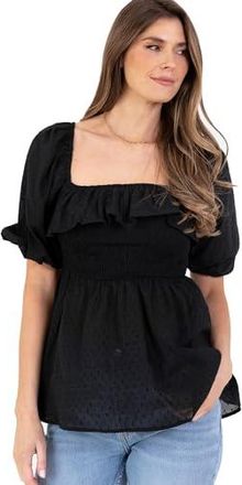 Lovedrobe Womens Ladies Peplum Top Square Neckline Short Puff Sleeves Fit and Flare Ruffles Frills Milkmaid Blouse Noir 42