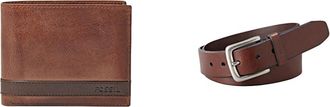 Fossil Herren Quinn Braunes Leder Portemonnaie und Joe Gürtel, Set