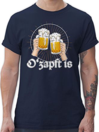 Shirtracer T-Shirt Herren - Kompatibel mit Oktoberfest - O Zapft is Bier Ozapft is Anstich Es ist angezapft - XXL - Navy Blau - bayrische Trachtenmode t Shirt Oc
