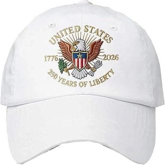 Generic America 250 Casquette imprim&eacute;e unisexe d&eacute;contract&eacute;e 250e anniversaire USA chapeau patriotique 250 ans de libert&eacute;, blanc, M