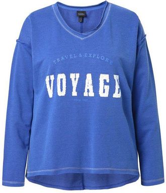 Ulla Popken Sweatshirt Sweatshirt Pailletten V-Ausschnitt Langarm