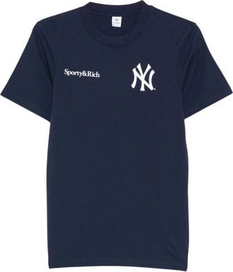 Sporty & Rich Femme, Tops, Bleu, Taille: 44 FR Logo Crew Neck T-Shirt