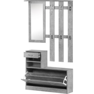 HOMCOM Ensembles 3 en 1 de meuble dentr&eacute;e vestiaire avec panneau porte-manteau, miroir et banc &agrave; chaussures - 6 crochets et &eacute;tag&egrave;re r&eacute;glable, effet
