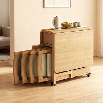 Generic Klappbarer Esstisch, Esstisch im Landhausstil aus Holz mit 4 St&uuml;hlen und Schublade for K&uuml;che und Wohnzimmer