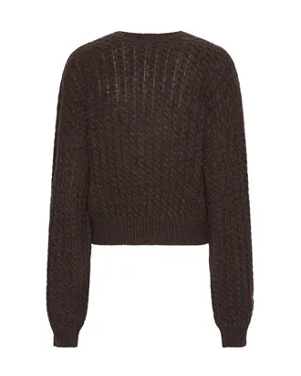 Rotate Womens V-Neck Cable Knit Sweater Potting Soil Merino Wool Jumpers