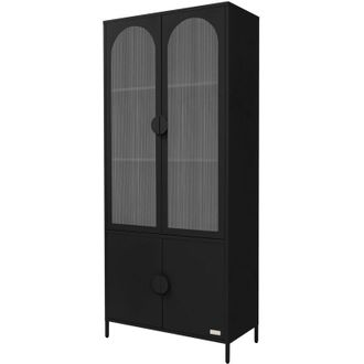 ML Design ML-Design Armoire Vitr&eacute;e Haute 80x185x40 cm en Acier Noir avec 4 &Eacute;tag&egrave;res/Casiers et 4 Portes Meuble de Rangement sur Pieds Vitrine M&eacute;tallique de