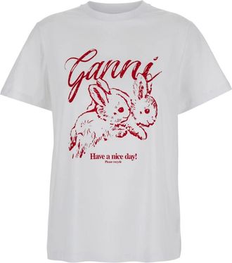Ganni Wei&szlig;es Crewneck T-Shirt mit Maxi-Print - - Tops - Damen - Wei&szlig; - L