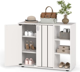 Giantex GOPLUS Schuhschrank, Schuhregal mit T&uuml;ren & 3-stufig verstellbaren offenen Regalen, Schuhkommode schmal, Aufbewahrungsschrank f&uuml;r Flur, Diele & Wohnzi