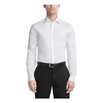 Van Heusen Chemises habillées en Satin Extensible uni Coupe Classique, Blanc, 16.5 Neck / 32-33 Sleeve Homme