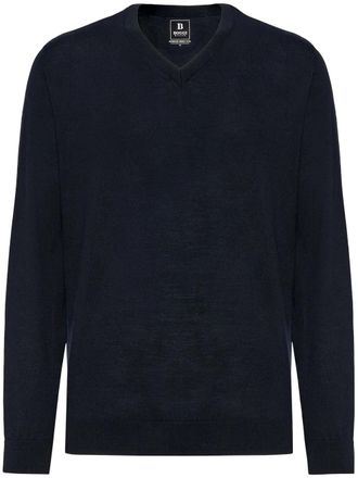 Boggi Milano pull en laine m&eacute;rinos &agrave; col v - Bleu