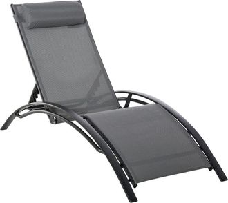 OUTSUNNY Bain de soleil transat design contemporain inclinable multi-positions t&eacute;ti&egrave;re amovible incluse alu textil&egrave;ne gris