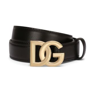 Dolce & Gabbana Femme, Accessoires, Noir, Taille: 75 CM Ceinture en cuir noir avec boucle logo dor&eacute;