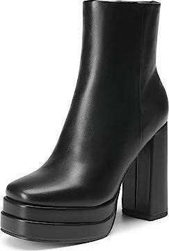 Dream Pairs Bottines Gogo à plateforme pour femme - Talons hauts et épais - Bout carré - Confortables - Pour fête, noir, 41 EU