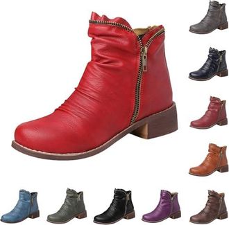Generic Bottines r&eacute;tro &agrave; talon bas pour femme - Soutien de la vo&ucirc;te plantaire - Mode sans talon - Chaussures de marche antid&eacute;rapantes - Confortables - Avec fe