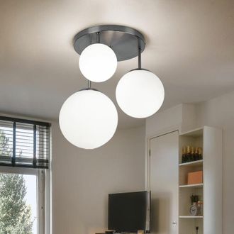 Globo Lighting Deckenlampe Wohnzimmerleuchte Kugel Deckenleuchte Glas satiniert, unterschiedliche große Lampenschirme, 3x E27, DxH 46,5x44 cm