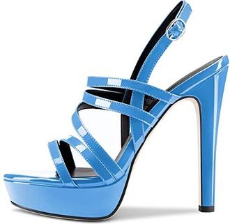 Castamere Femmes Fille Aiguille Haut High Talon Heel Plate-forme Romaines Sandales Lanières Cheville Slingback Boucle 13 CM Heels Bleu C 44 EU
