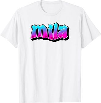 BDAZ Mila Graffiti Personalisierter Name Blau Rosa Frauen M&auml;dchen T-Shirt