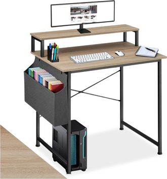 TecTake Computertisch mit Ablage Schreibtisch Zubehör, Bürotisch mit Monitorständer, Gaming Tisch, Laptoptisch für Home Office, 85,5 x 46,5 x 140 cm - Industr