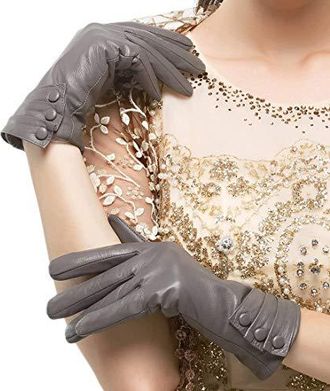 Nappaglo Gants dhiver en cuir pour femme avec écran tactile et fourrure dagneau - Gris - Large