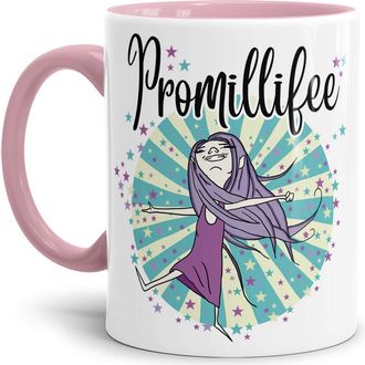 Tassendruck Spruch-Tasse Promillifee - für Sie/Party/Alkohol/Geschenk/Frech/Innen & Henkel Rosa