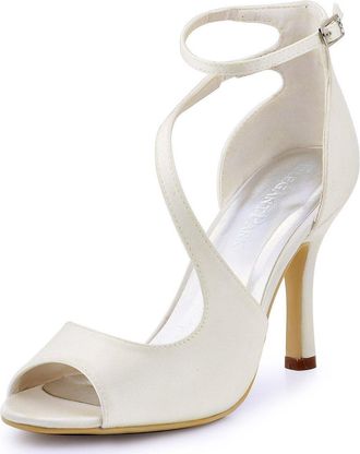 Elegantpark ElegantPark HP1565 Peep Zehen Damen Schnalle Hoch Absatz Pumps Satin Tanz Partei Sandalen Ivory Gr.40