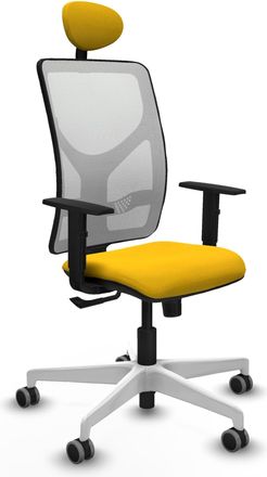 Piqueras y Crespo Stuhl aus Netzstoff mit 1D-Armlehnen, h&ouml;henverstellbarer Lendenwirbelst&uuml;tze und festem Kopfteil, ausgestattet mit 3 Positionen und Schneideschaum, Wei