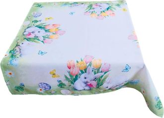 Matches 21 Tischdecke TORA 85 x 85 cm Bedruckte Osterdecke mit Hasen & Tulpen pflegeleichter Polyester