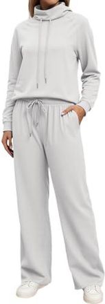 Generico Ensemble de surv&ecirc;tement pour femme avec col en V Ensemble de 2 pi&egrave;ces Surv&ecirc;tement de sport &eacute;l&eacute;gant, blanc, 3XL