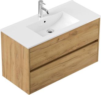 Magnolia Home Badm&ouml;bel Taifun mit Waschtisch 100 cm 2 Greifraum SoftClose Ausz&uuml;ge eiche gold