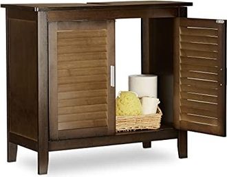 Relaxdays Waschbeckenunterschrank dunkelbraun LAMELL, Badschrank aus Bambus, Waschbeckenschrank, HBT: 60 x 67 x 30 cm