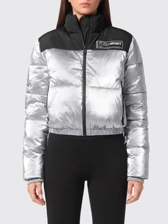 Plein Sport Kurze zweifarbige Stepp-Nylon-Pufferjacke mit Stehkragen