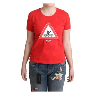 Moschino Rotes Baumwoll-Schwimmgrafik-T-Shirt - - Tops - Damen - Rot - M