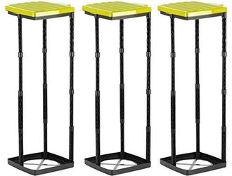 Grizzly Porte-sac, 3x porte sac poubelle avec couvercle jaune, syst&egrave;me enfichable r&eacute;glable en hauteur avec anneau de serrage, pour sacs poubelles de diff&eacute;rent