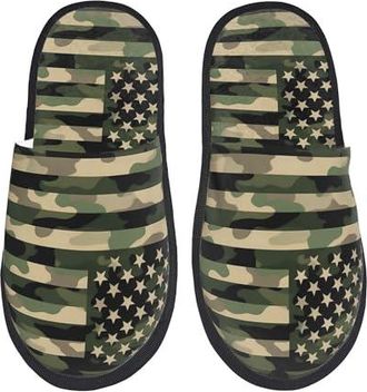 Generic Hiver Pantoufles Drapeau Am&eacute;ricain Camouflage Vert Chaud Pantoufles De Voyage Doux Hiver Chausson Pour Homme Int&eacute;rieur Spa M