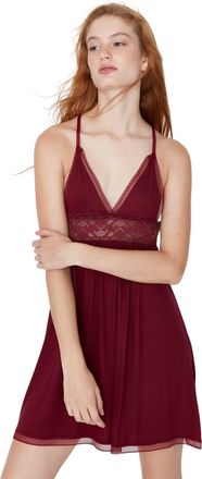 Trendyol Trendyol Damen Burgundy Lace Knitted Nightgown, Burgundy, M EU