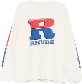 Rhude Homme, Tops, Blanc, Taille: S Split Petrol Logo LS Tee