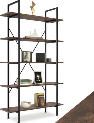 TecTake B&uuml;cherregal mit 5 Ebenen, stabiles Standregal, Industrial Design, schwarzer Metallrahmen, Vintage Regal aus Holz, 106 x 34,5 x 179,5cm (Industrial Dun