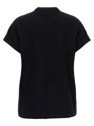 Brunello Cucinelli Monile-Trimmed V-Neck T-shirt - Black