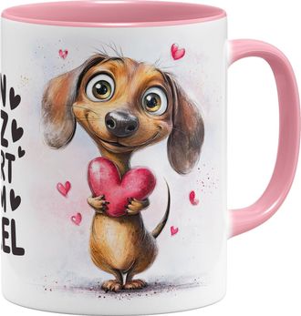 OM3 Mein Herz geh&ouml;rt dem Dackel Kaffee-Tasse mit Spruch - Lustige Hundetasse f&uuml;r Hundeliebhaber, Hundemama und Hundepapa - Keramik Becher - 325ml - Rundum