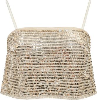 Simona Corsellini Femme, Tops, Beige, Taille: 42 FR Top Cropped Paillettes a Bredelline