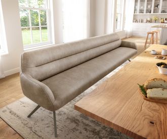 DELIFE Esszimmerbank Taya-Flex 300 cm Mikrofaser Beige Vintage Kreuzgestell kantig Effektfinish Titan Taschenfederkern, B&auml;nke