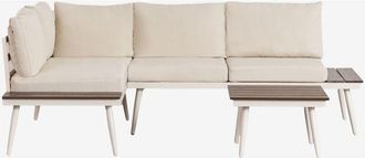 Sklum Gartenset mit 4-Sitzer-Ecksofa und Couchtisch aus Aluminium und Nadi-Holz Creme-Beige - Braun Tapioca - Sklum