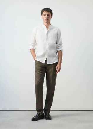 Mango T-shirt col tunisien maille blanc - Homme - XXL - MANGO MAN