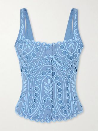 Charo Ruiz Ibiza Haut Raccourci En Coton M&eacute;lang&eacute; &Agrave; Broderie Anglaise Nereus - Bleu