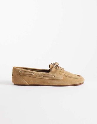 Mango Chaussures bateau 100 % daim - Sable-Marron