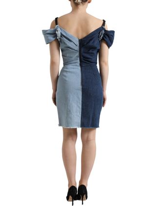 Dolce & Gabbana Womens Blue Patchwork Two Tone Denim Mini Dress Cotton Elastane