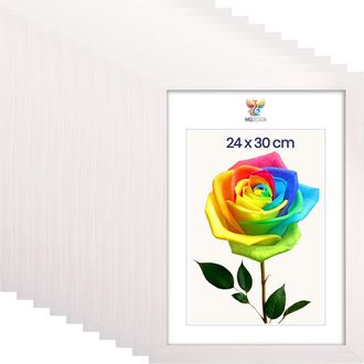 MG Design 10er Set Bilderrahmen 24 x 30 cm - Fotorahmen mit Wei&szlig; Echtholzrahmen und bruchsicherem Acrylglas, Hoch & Quer zum Aufh&auml;ngen, zum Aufstellen