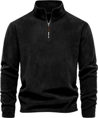 Generic Pull polaire &agrave; fermeture &eacute;clair quart de temps pour homme - Couleur vintage - Col montant - Automne - Hiver - D&eacute;contract&eacute;, Noir, XXL
