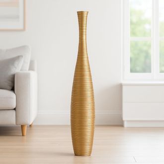 Leewadee Große Deko Bodenvase Für Dekozweige, Hohe Standvase Für Pampasgras, Design Holzvase, 105 cm, Gold