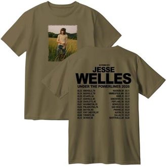 Generic Jesse Welles Under The Powerlines Tour 2026 T-shirt en coton unisexe col rond d&eacute;contract&eacute; &agrave; manches courtes, kaki, XXL